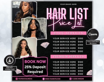 Price List, Price List Flyer, Price List Template, Hair Price List, Wig ...