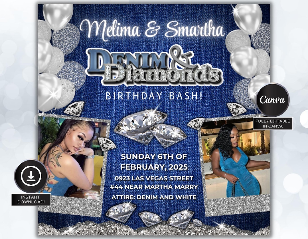 Denim and Diamonds Birthday Invitation,editable Denim Birthday Dinner ...