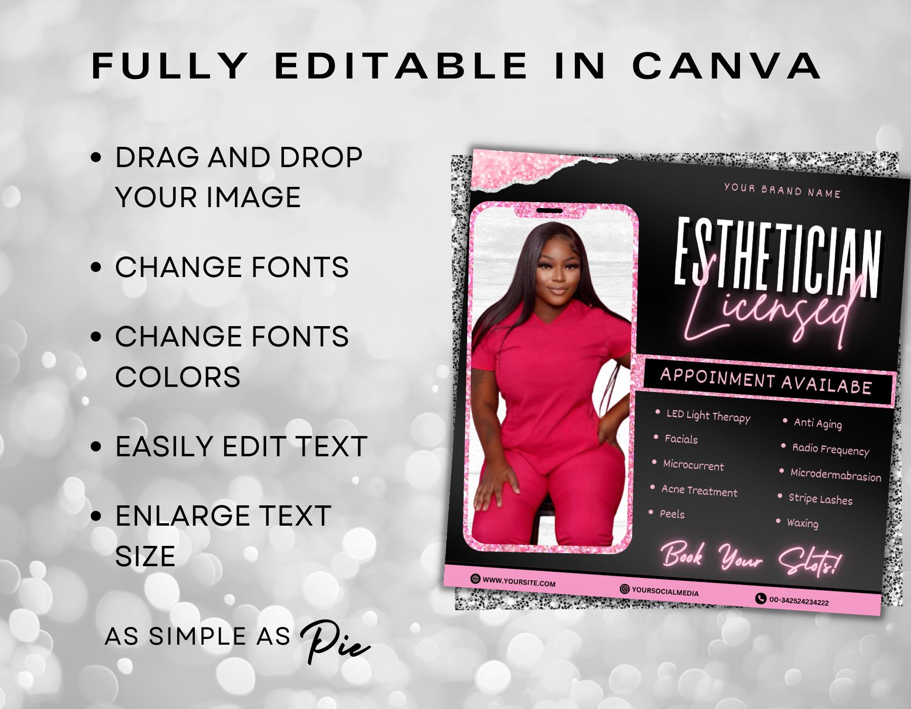 Esthetician Flyer, DIY Flyer Template Design, Skin Care Services Flyer ...