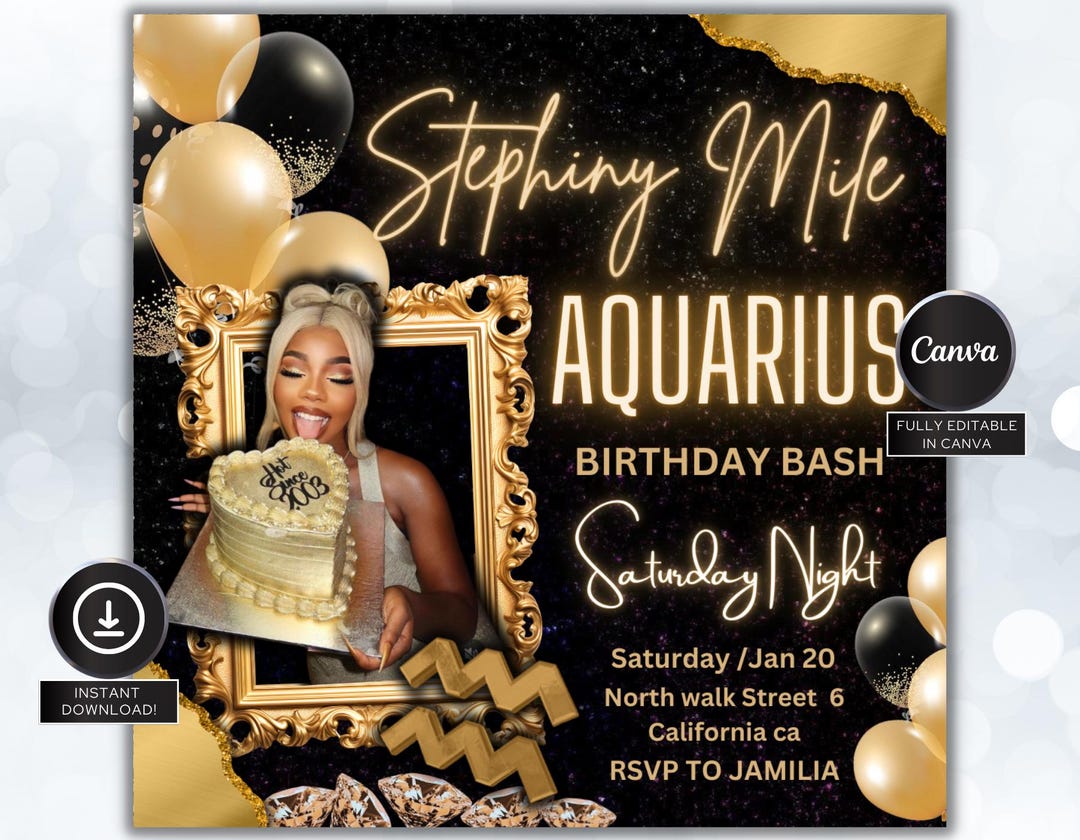 Aquarius Birthday Flyer, Aquarius Bash Flyer, Birthday Flyer, Birthday ...