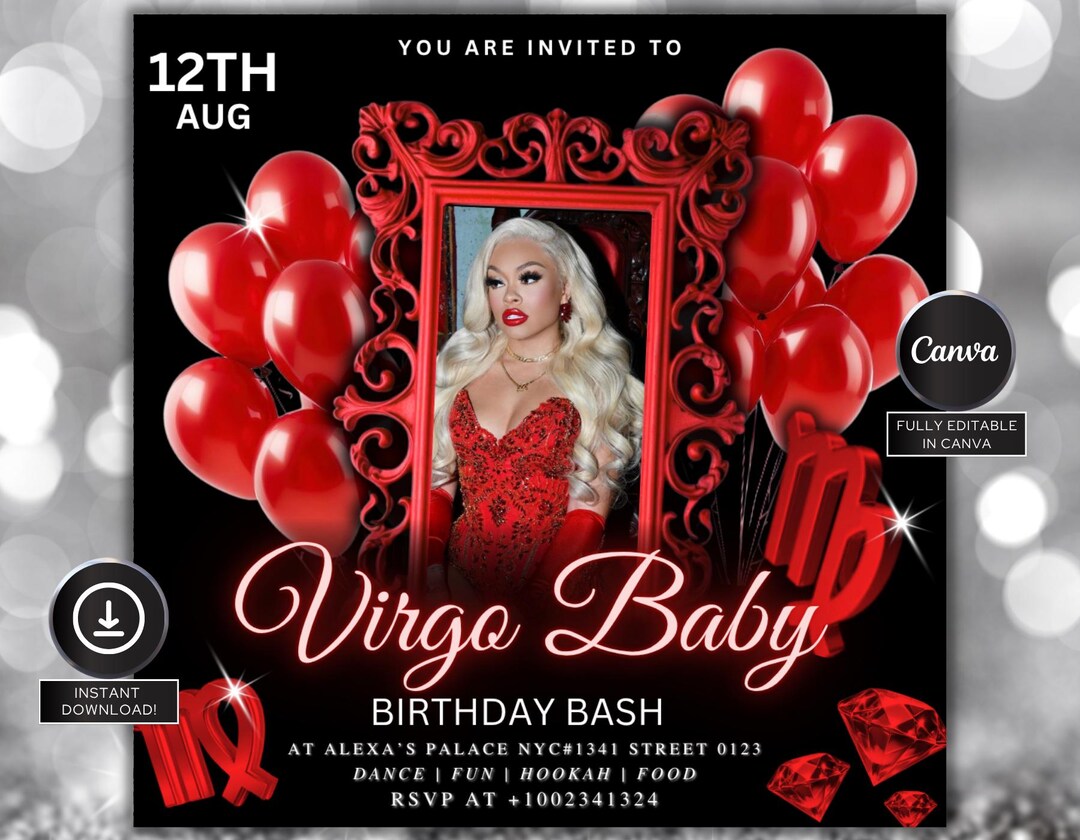 Red Virgo Birthday Party Flyer, Virgo Szn Flyer, Virgo Invitation Flyer ...