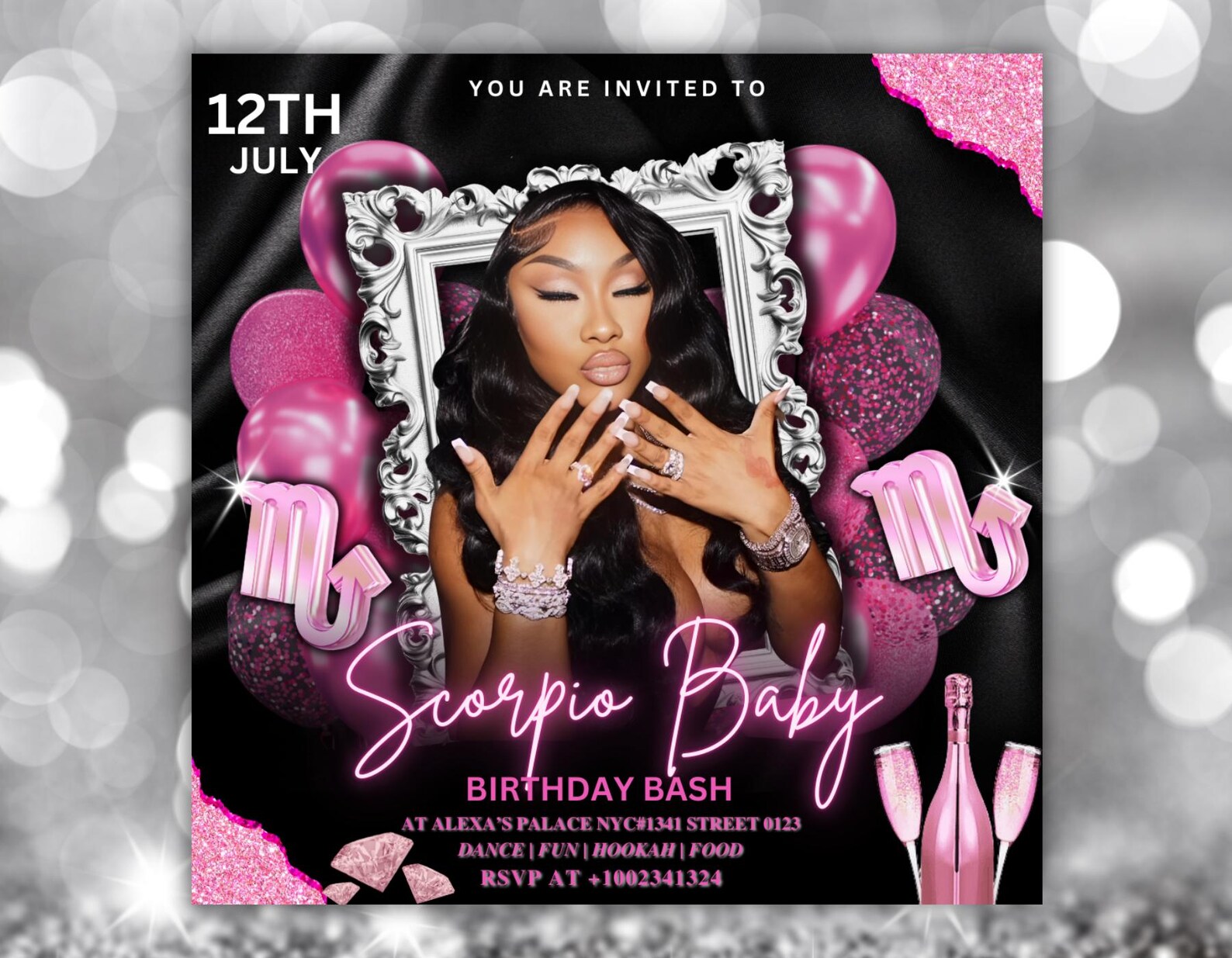 Pink Scorpio Birthday Flyer, Scorpio Bash Flyer, Birthday Flyer ...