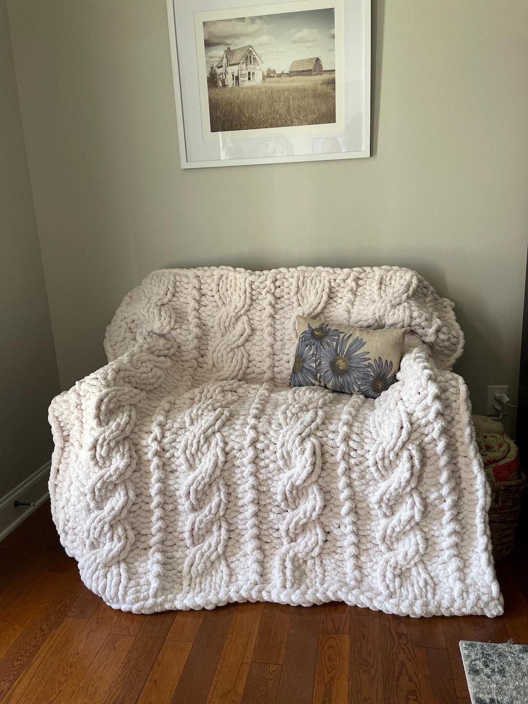 Cable Knit Chunky Blanket/throw Cream Handknitted Chunky Blankets. Want ...