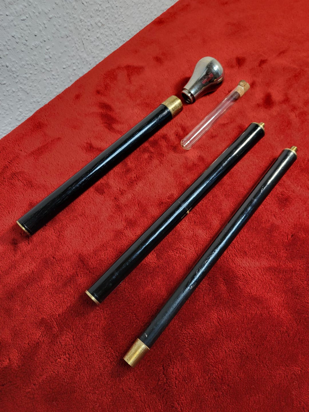 Vintage Walking Cane With Hidden Glass Compartment, Silver Brass Handle ...