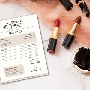 Blush Pink Makeup Artist Invoice Template: Editable Canva Design ...