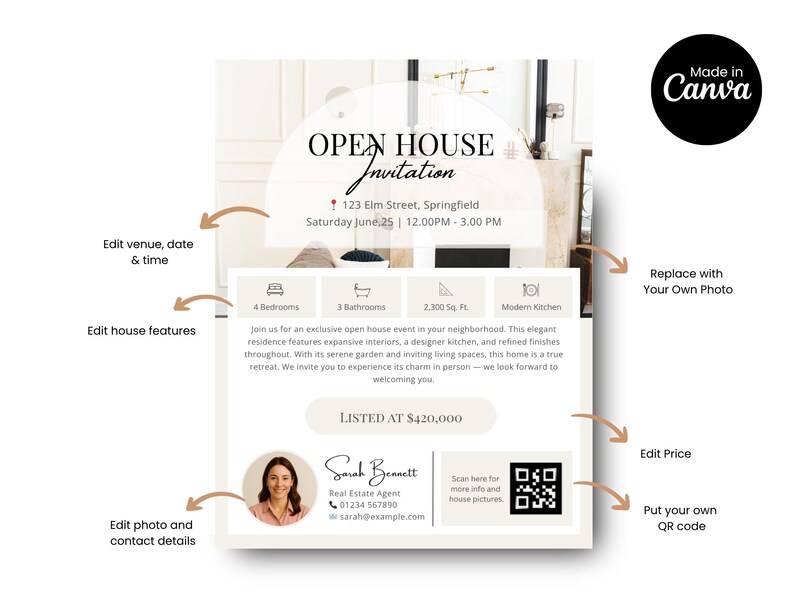 Editable Open House Flyer Template: Modern Real Estate Marketing (canva ...