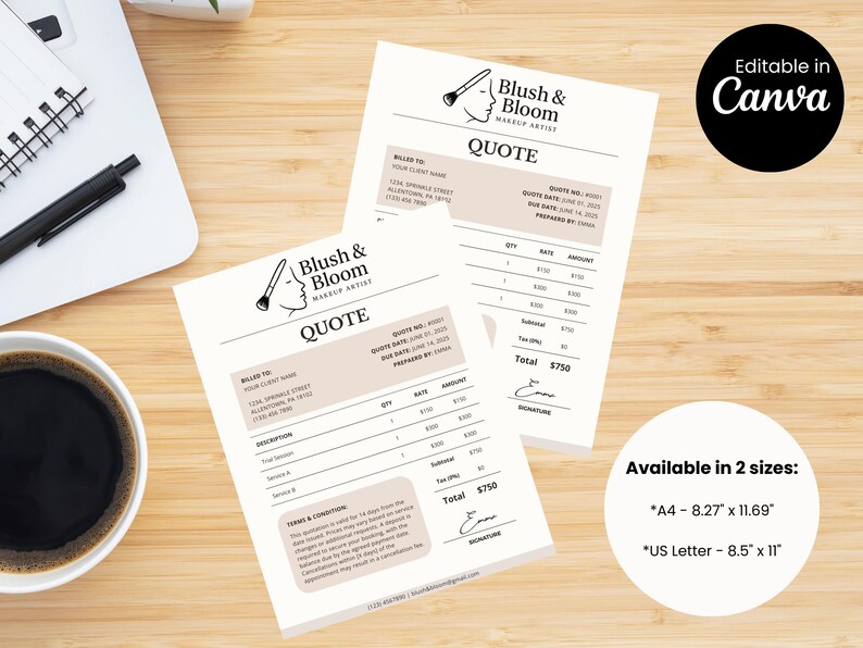 Editable Makeup Artist Quote Template: Pink Blush Canva Form (US Letter ...