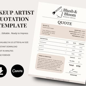 Editable Makeup Artist Quote Template: Pink Blush Canva Form (US Letter ...