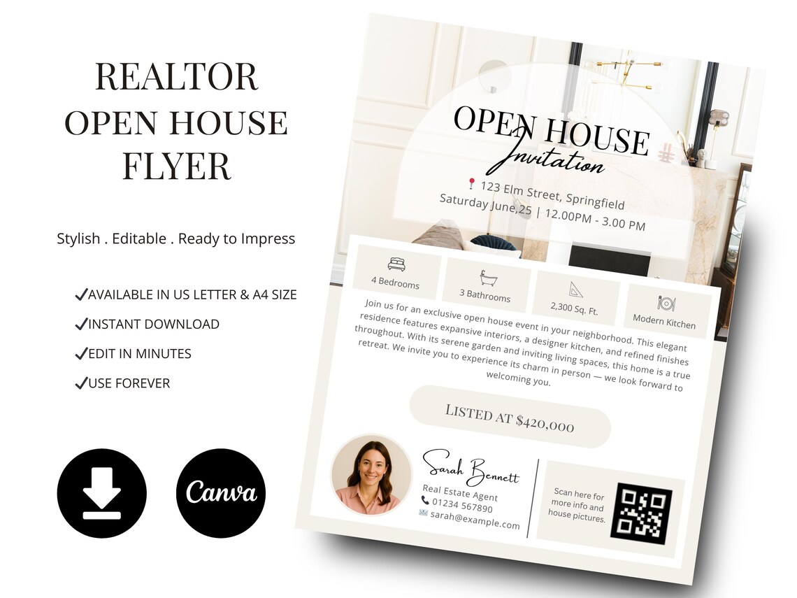 Editable Open House Flyer Template: Modern Real Estate Marketing (canva ...
