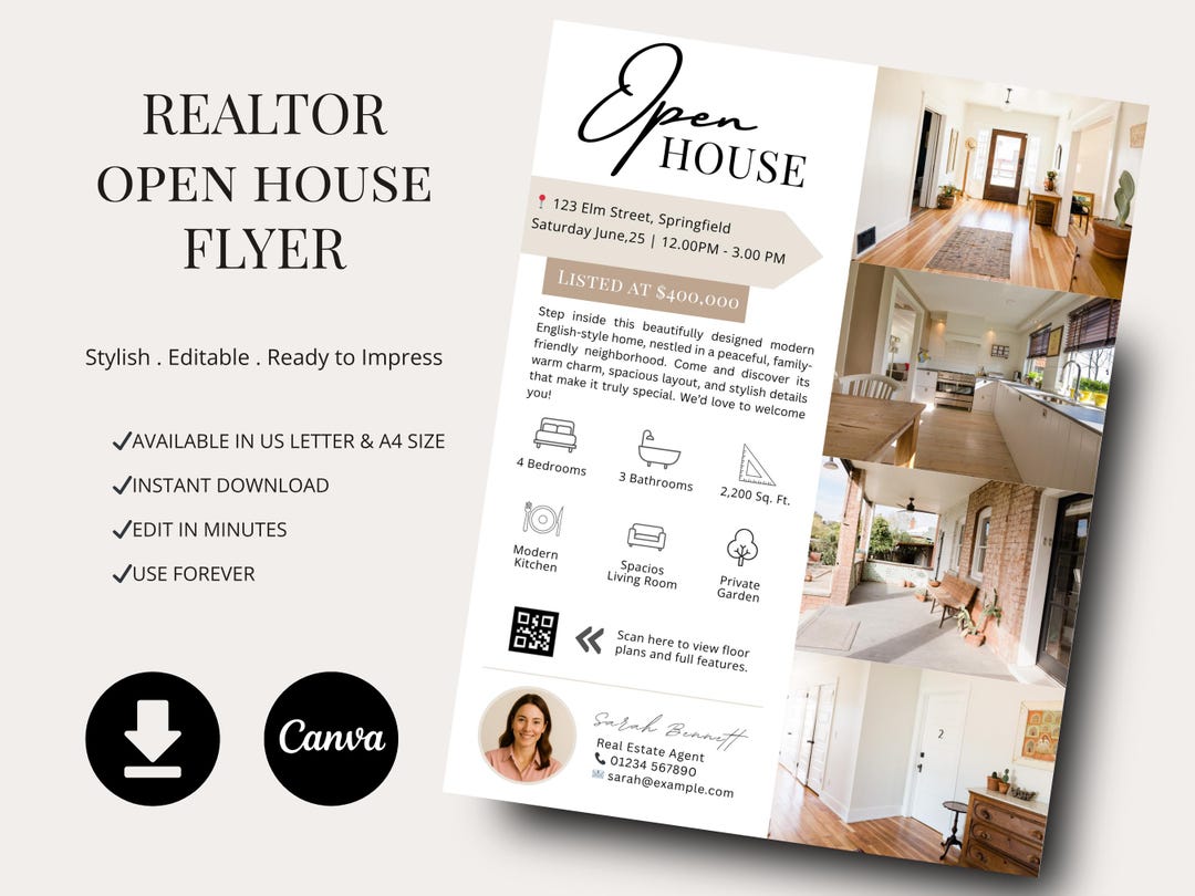 Editable Open House Flyer Template: Modern Real Estate Marketing (canva ...