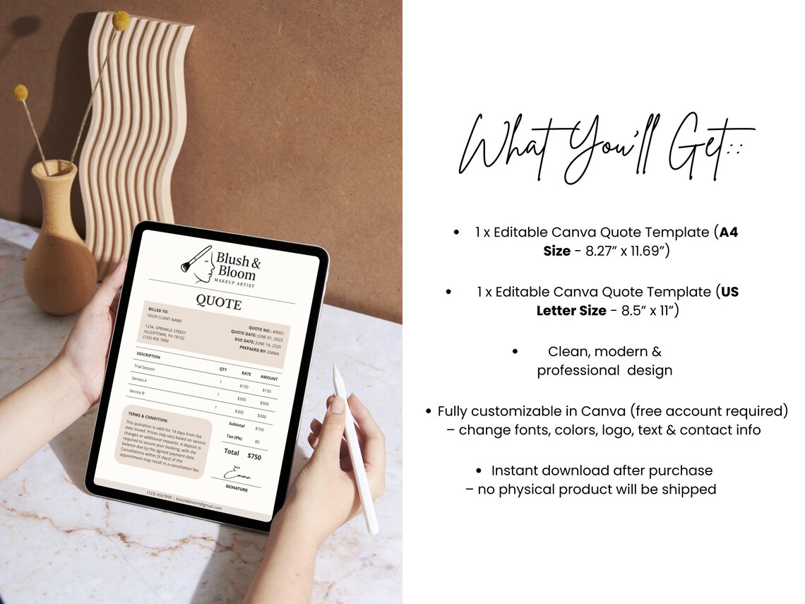 Editable Makeup Artist Quote Template: Pink Blush Canva Form (US Letter ...