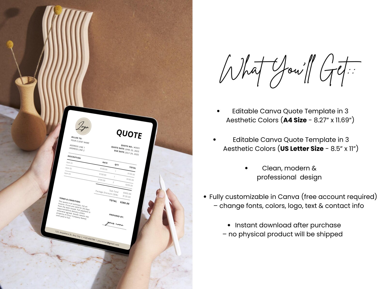 Editable Business Quotation Template: Minimalist Design, 3 Color ...