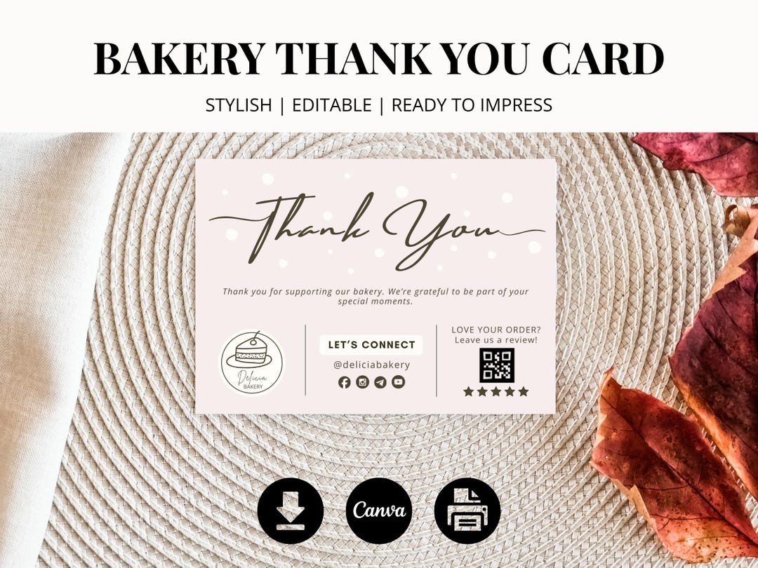 Bakery Thank You Card Template | Pink Blush Design (canva) - Etsy