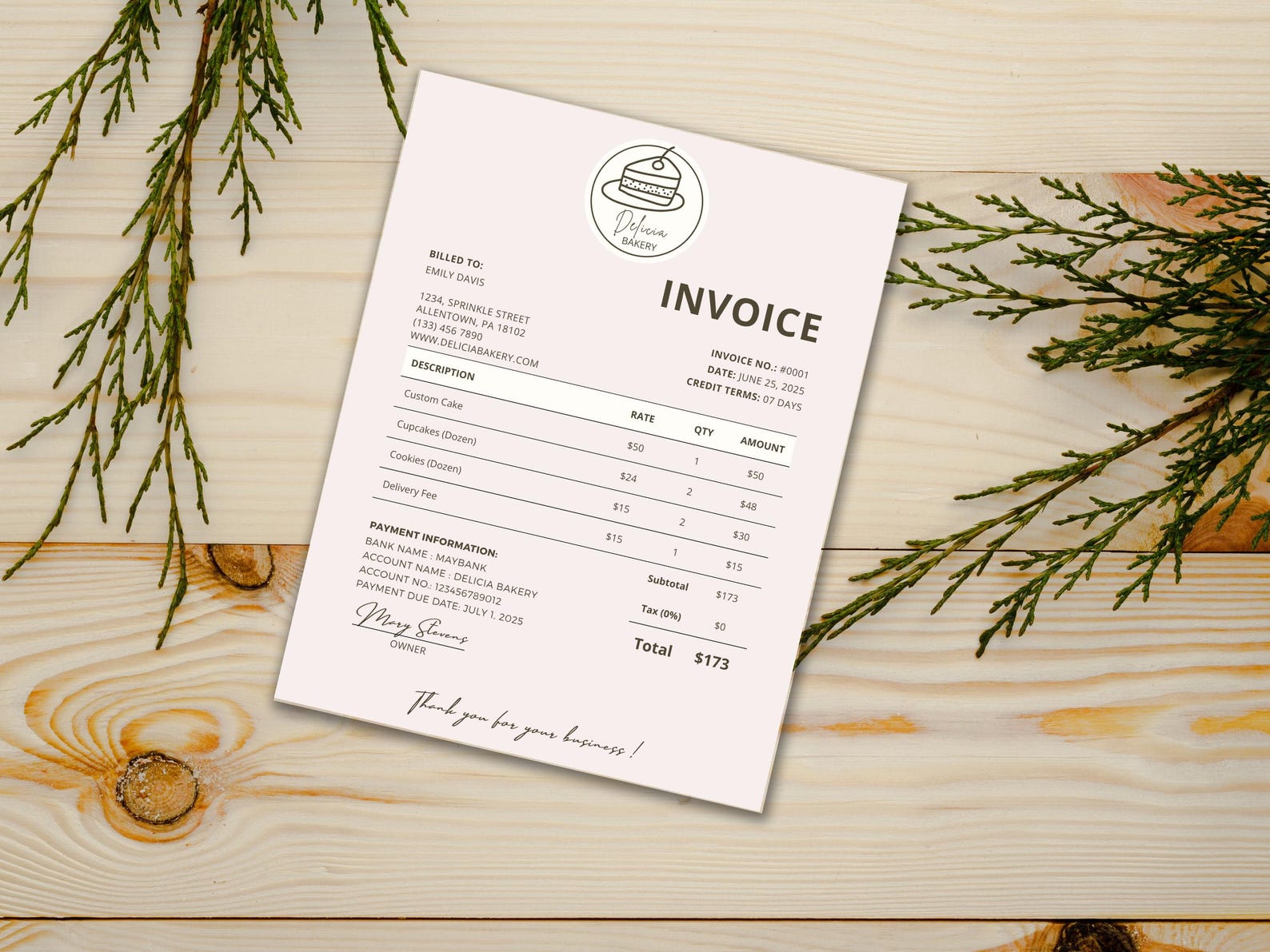 Editable Bakery Invoice Template | Canva Receipt (PDF) - Etsy