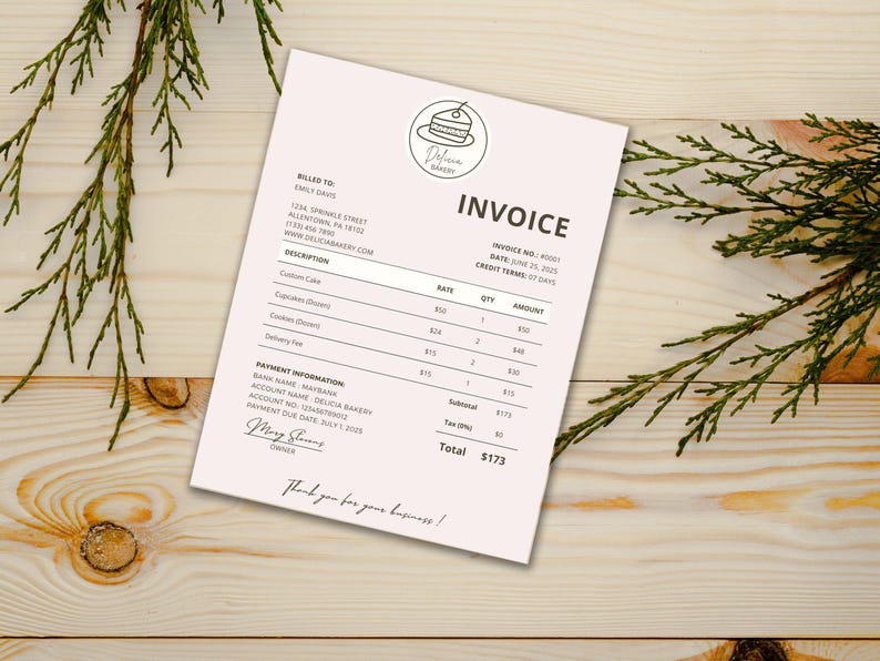 Editable Bakery Invoice Template | Canva Receipt (PDF) - Etsy