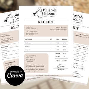 Editable MUA Receipt Template | Pink Aesthetic Billing Form (canva) - Etsy