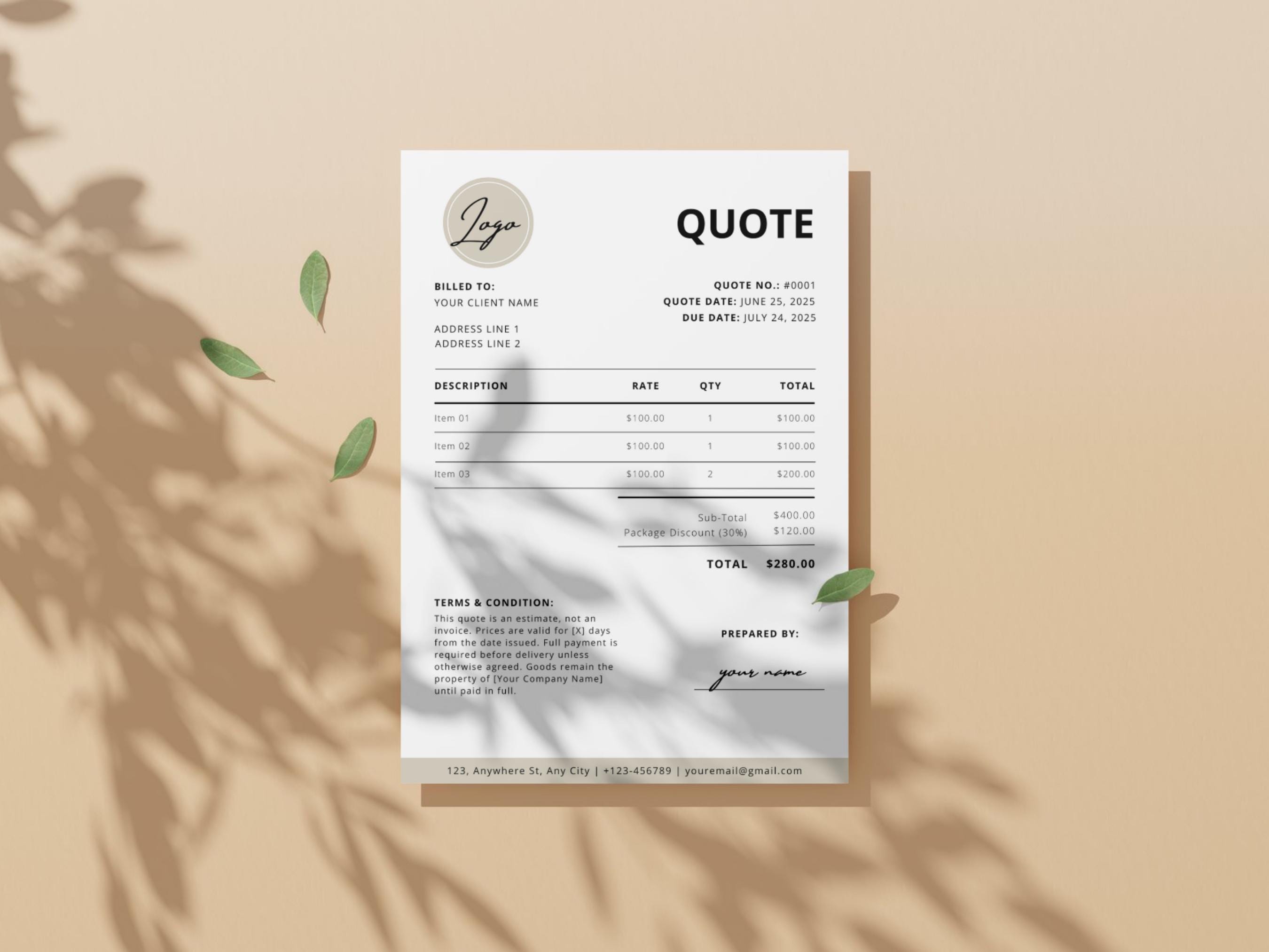 Editable Business Quotation Template: Minimalist Design, 3 Color ...