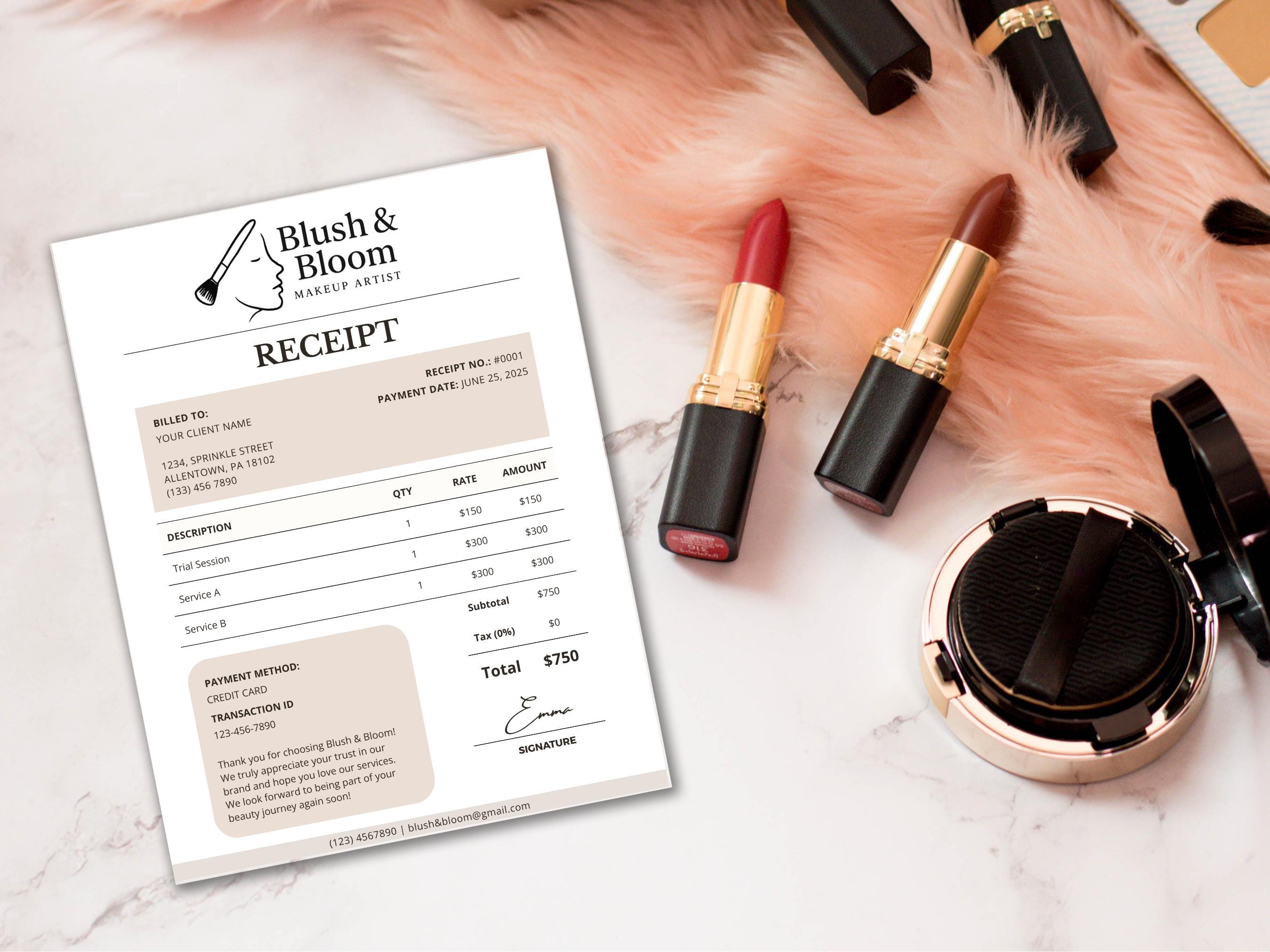 Editable MUA Receipt Template | Pink Aesthetic Billing Form (canva) - Etsy