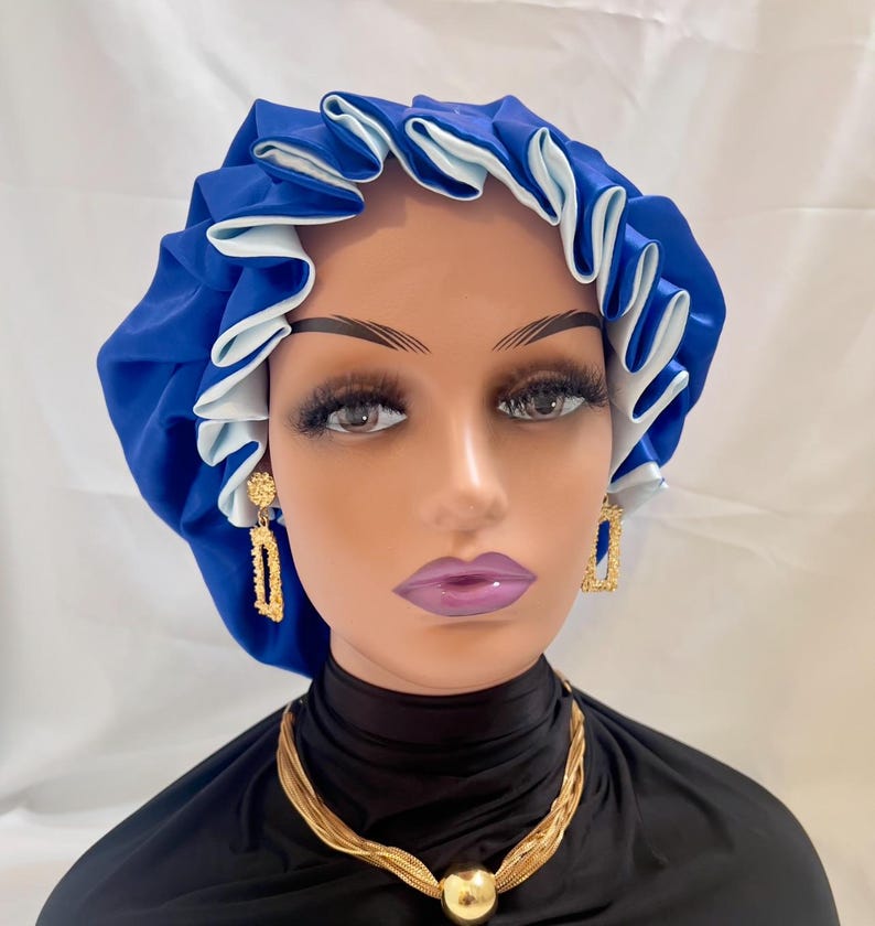 Reversible Silk Satin Bonnet for Sleep and Lounging Baby Blue Luxury ...