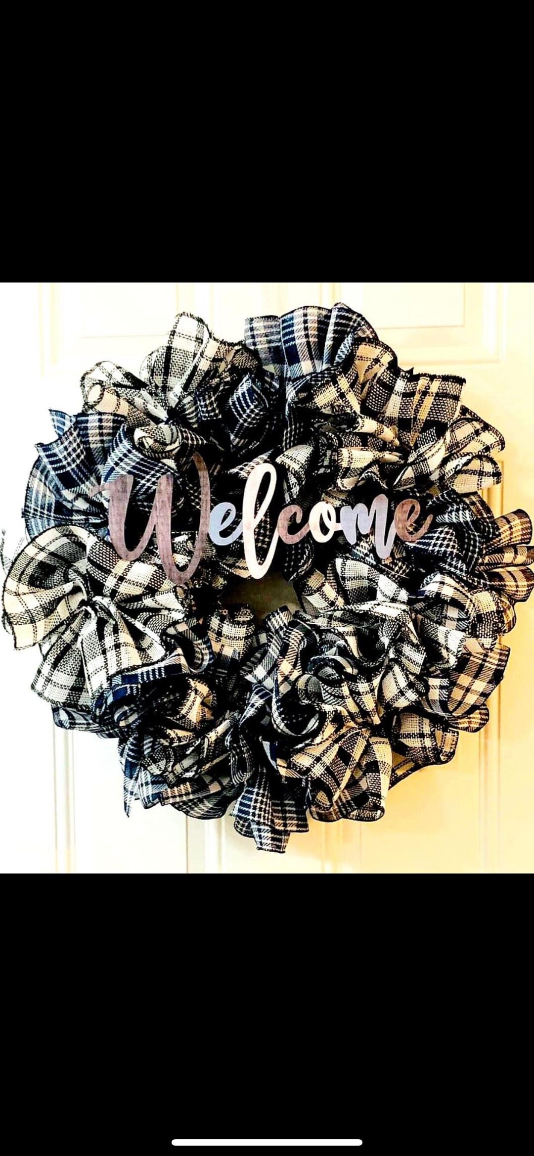 Welcome Wreath, Blue Plaid Decor, Black Plaid Decor, Home and Living ...