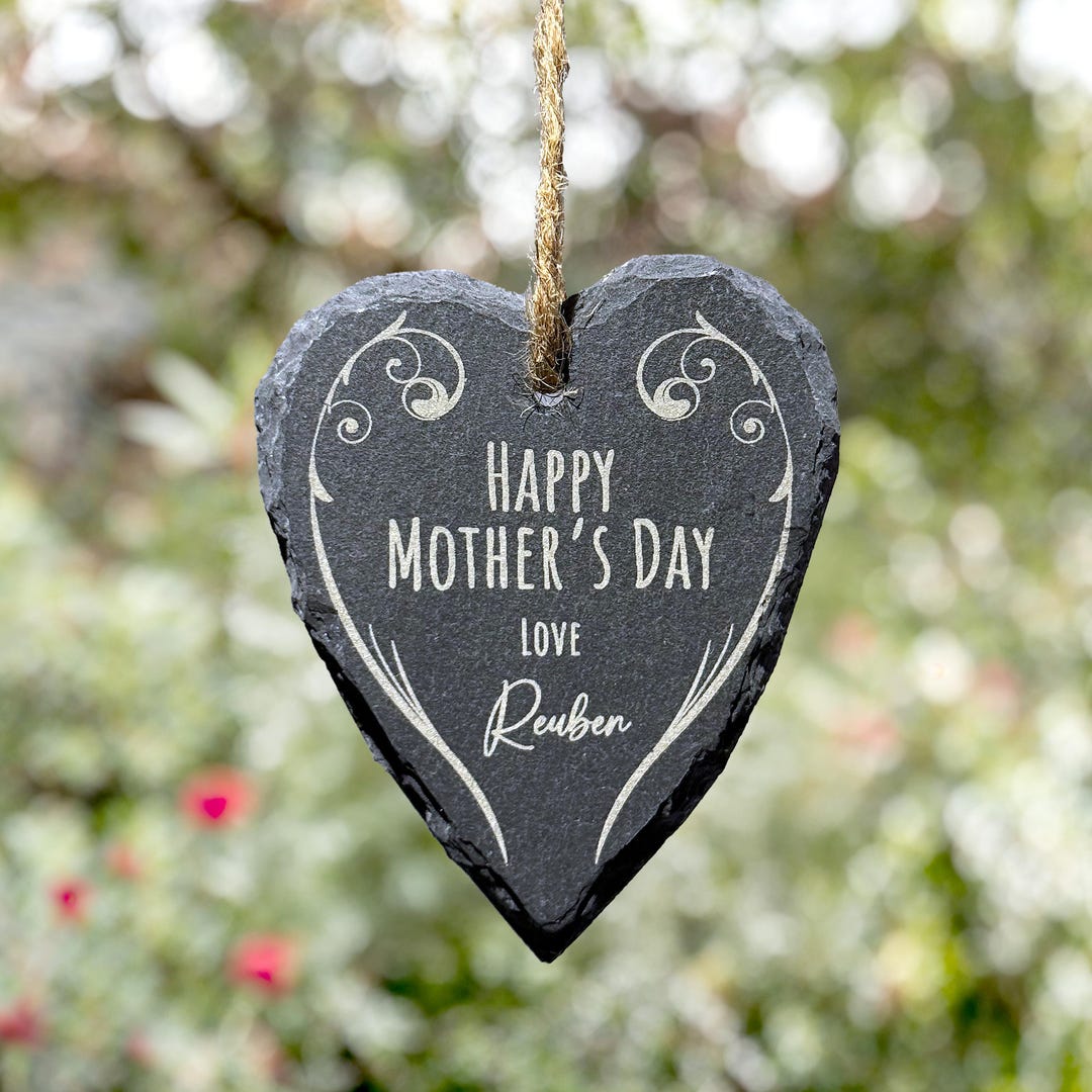 Happy Mother's Day Slate Heart Ornament | Personalised Engraved Gift ...