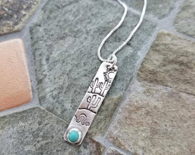 Southwest Saguaro Cactus Pendant Necklace - Turquoise Gemstone ...