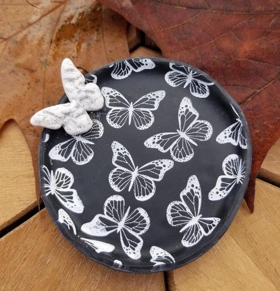 Butterfly Trinket Dish Polymer Clay Silk Screened Jewelry Tray Home Decor Gift for Woman Handmade Nature Inspired Etsy