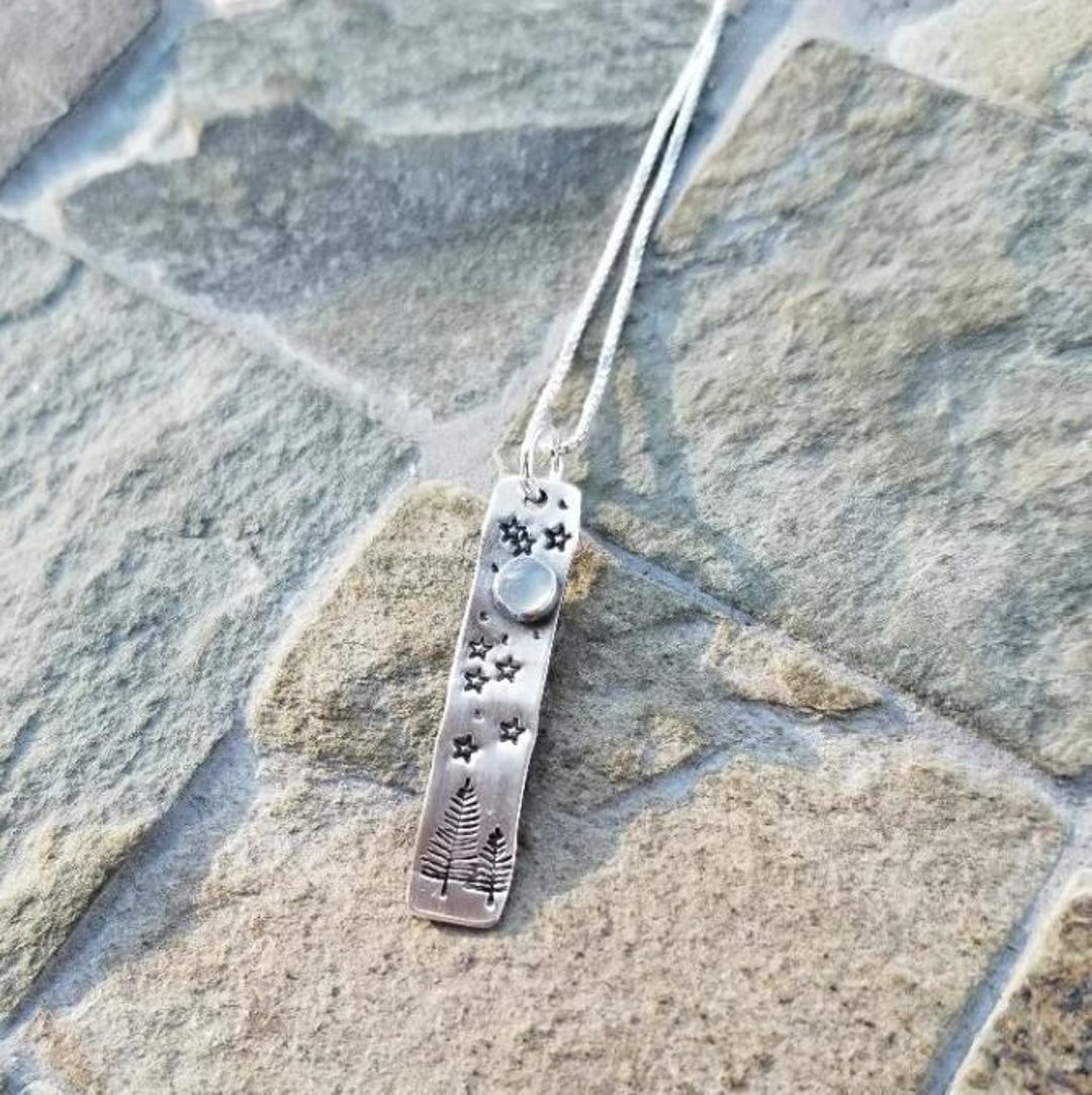 Moonlit Forest Pendant Necklace - Moonstone Gemstone - Sterling Silver ...