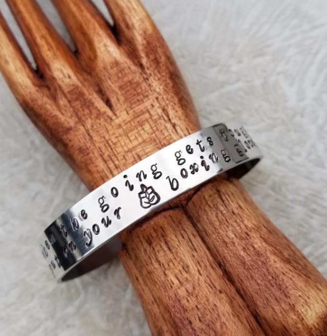 Boxing Gloves Pewter Cuff Bracelet Encouragement Positive Message Hand ...