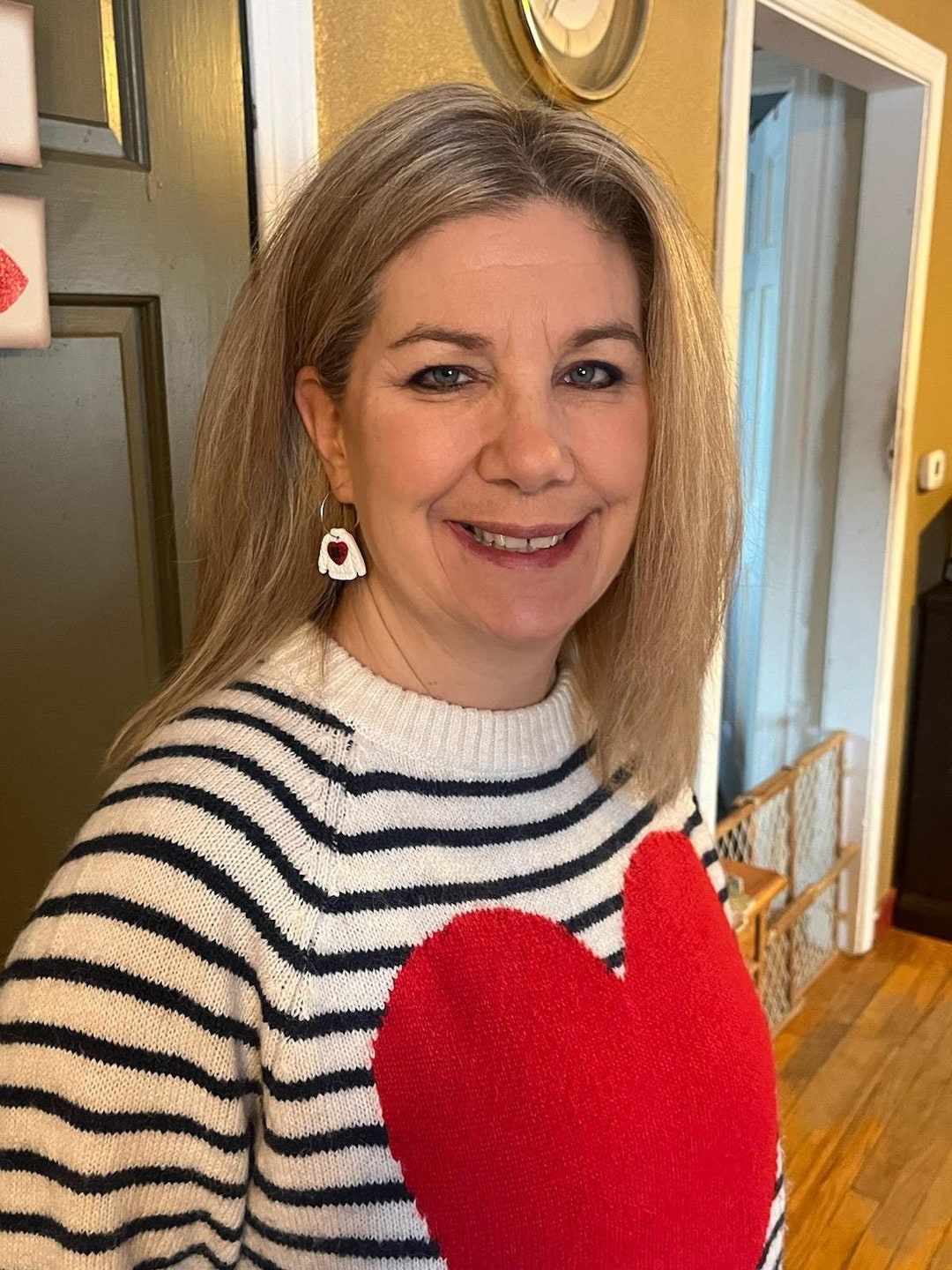 Sweater With Red Flannel Heart Hoop Earrings - Polymer Clay Earrings ...