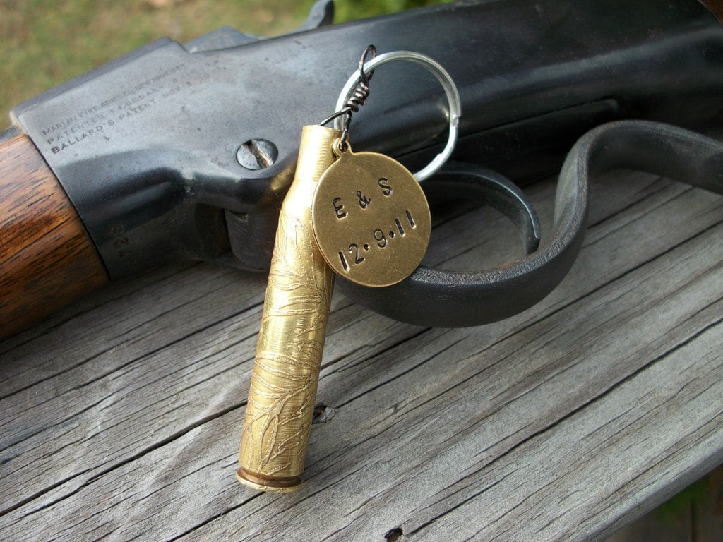 Etched Repurposed Brass Bullet Casing Keychain for Him or - Etsy