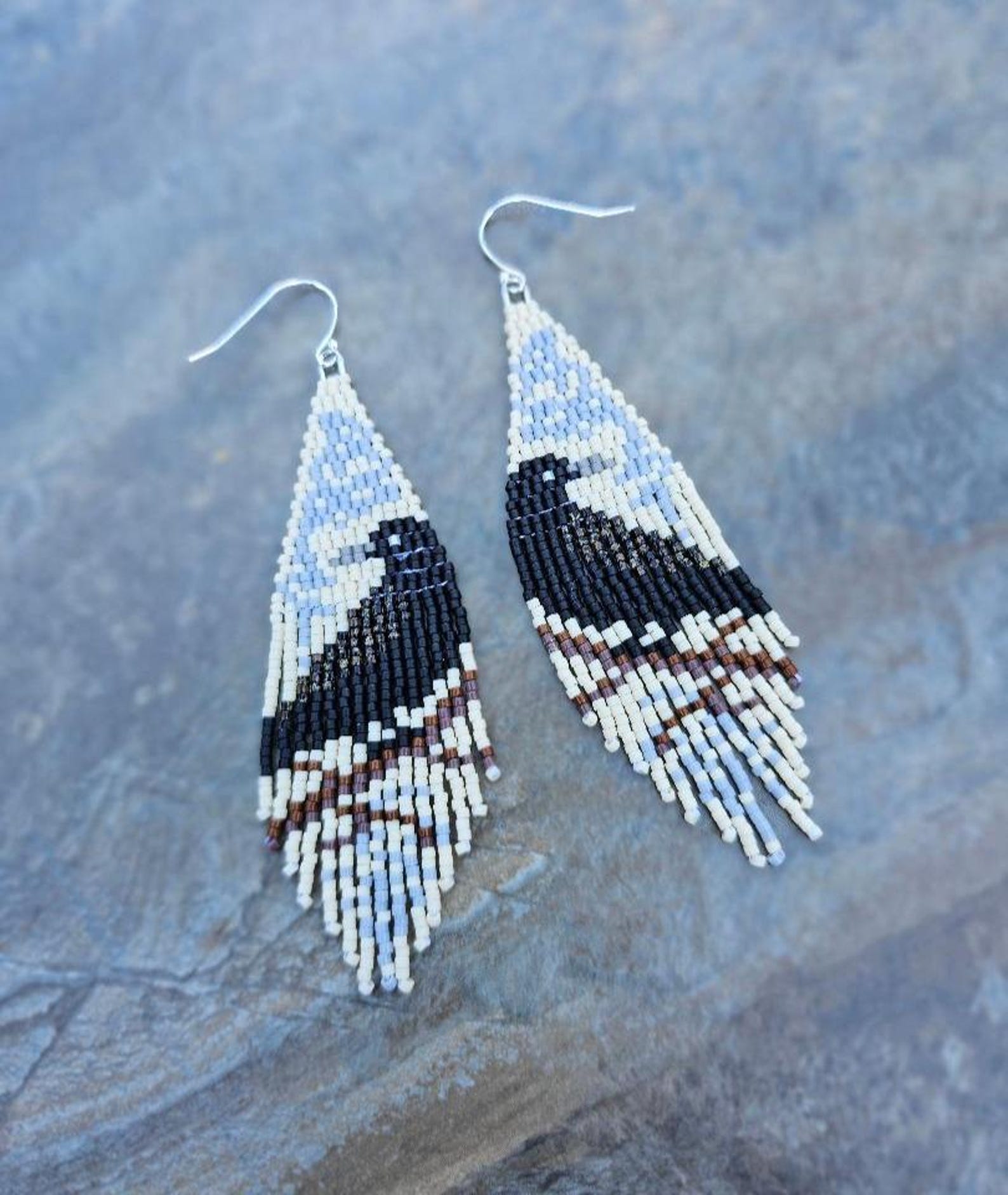 Raven / Crow Seed Bead Earrings - Raven/crow Jewelry - Autumn Bird ...