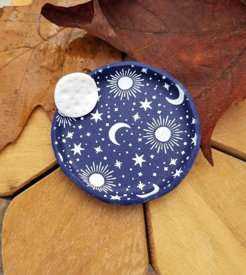 Moon, Sun, & Stars Trinket Dish - Polymer Clay - Silk Screened ...