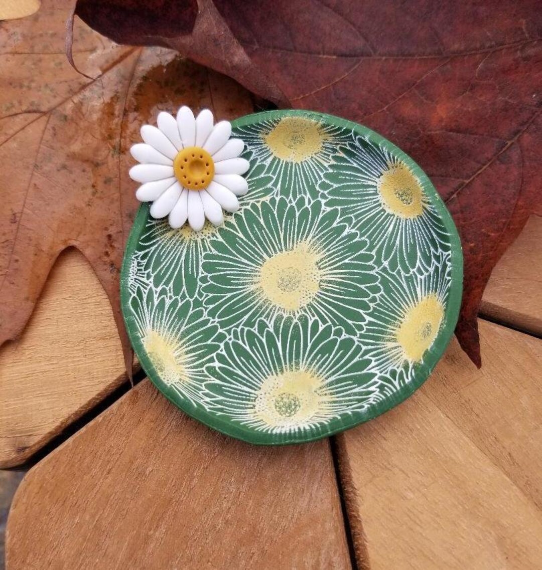 Daisy Trinket Dish - Polymer Clay - Silk Screened - Jewelry Tray - Home ...