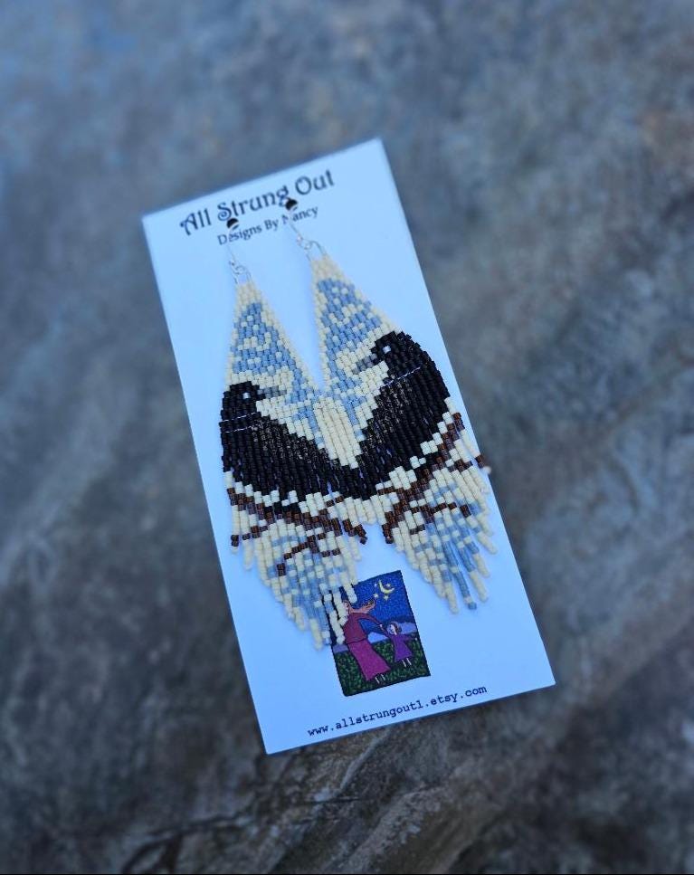 Raven / Crow Seed Bead Earrings - Raven/crow Jewelry - Autumn Bird ...