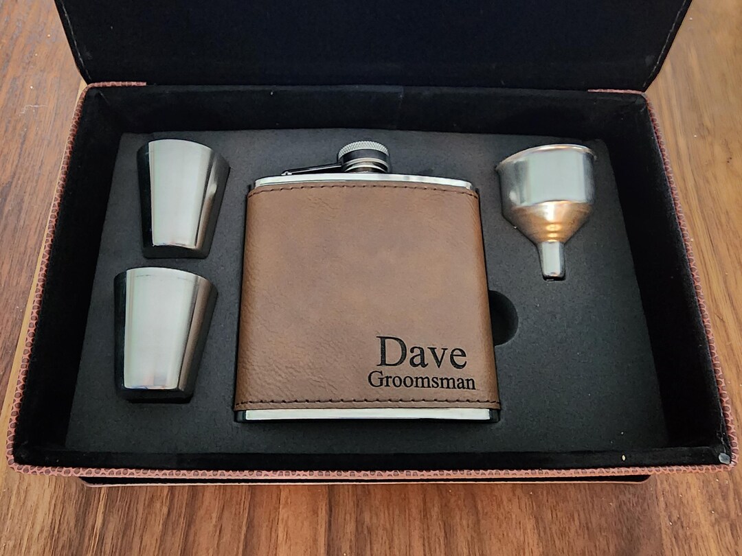 Personalized Leather Flask + Cups Set: Engraved Groomsmen Gift - Etsy