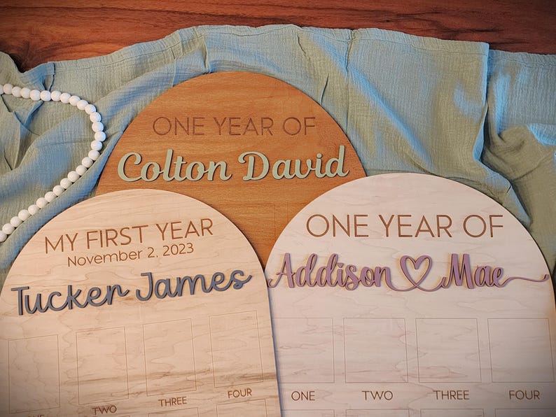 Personalized First Year Photo Board: Wooden Milestone, 1st Birthday ...
