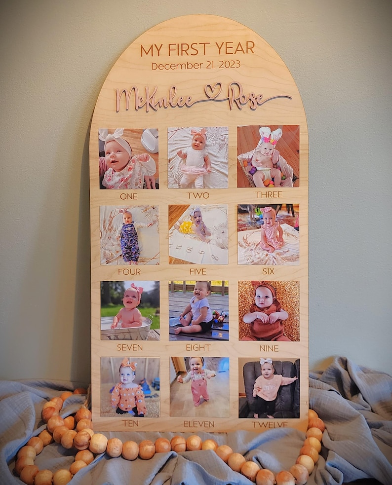 Personalized First Year Photo Board: Wooden Milestone, 1st Birthday ...