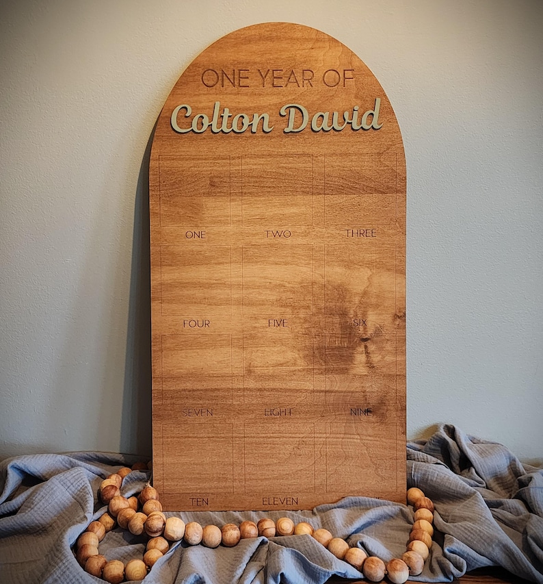 Personalized First Year Photo Board: Wooden Milestone, 1st Birthday ...