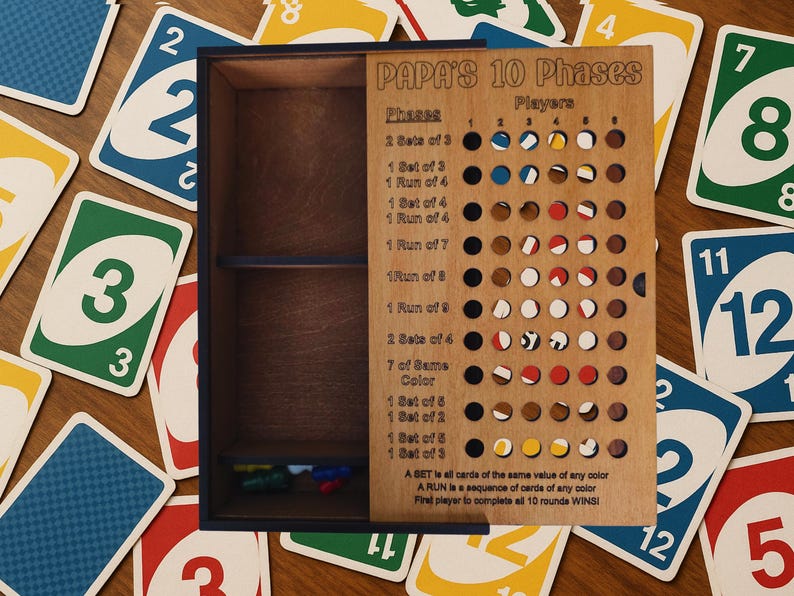 Personalized Wooden 10 Phase Card-game Box W/ Peg Scoreboard - Etsy