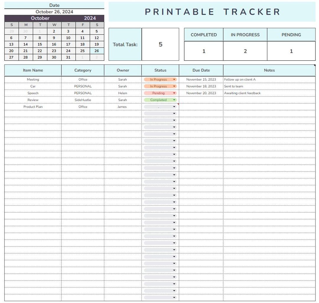 Printable Tracker Google Sheet Personal Planner Digital Habit Tracker ...