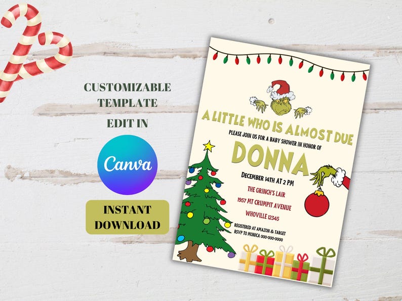 Grinch Theme Baby Shower Invitation Bundle - Etsy