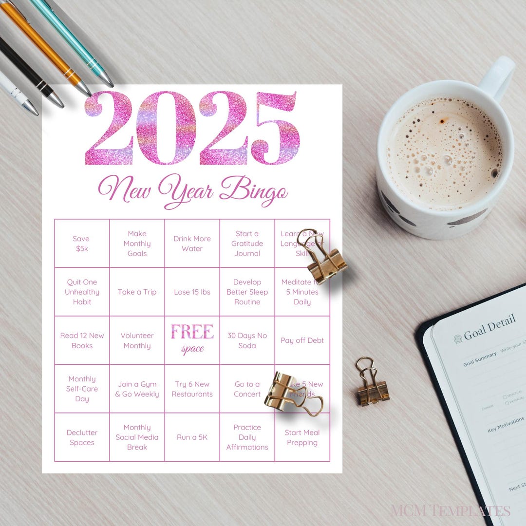 2025 New Year Bingo Card Template | Canva Template for Goals ...