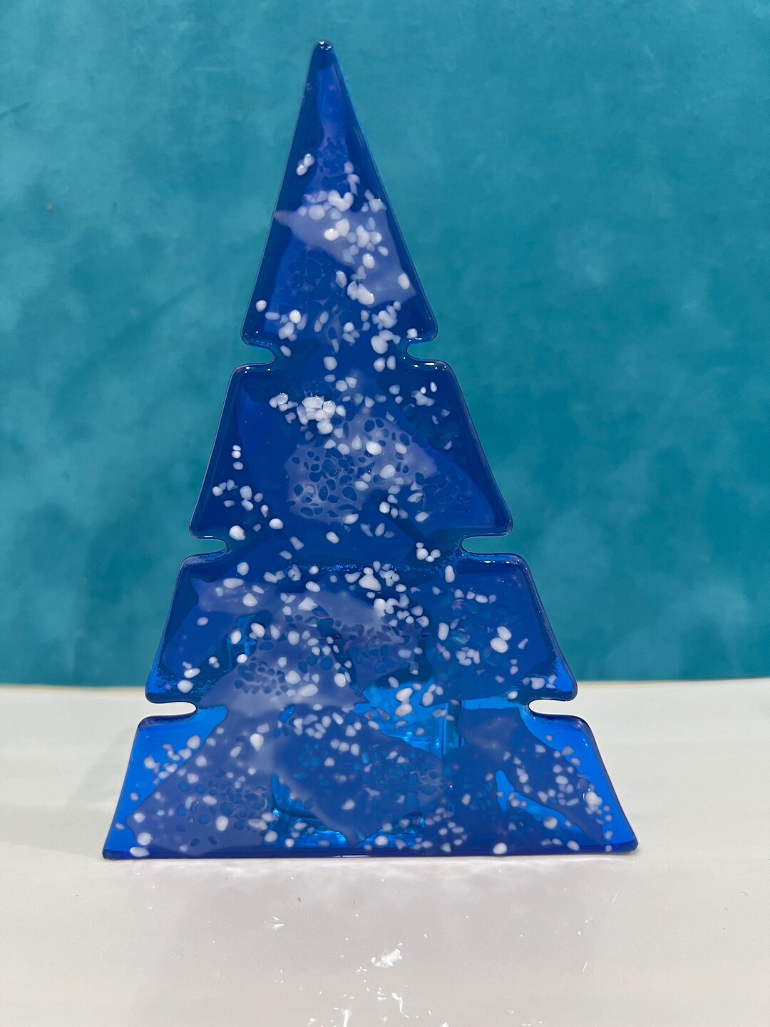 FUSED GLASS Christmas Tree Candle Cup, Handmade Holiday Tabletop Art W ...