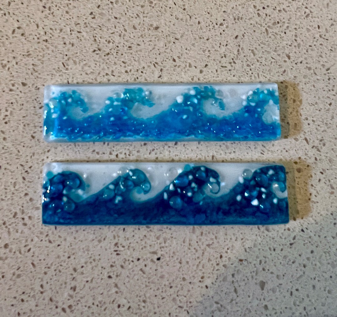 Fused Glass Cabinet Pulls, Ocean Wave Drawer Handles, Hand-made, 4 ...
