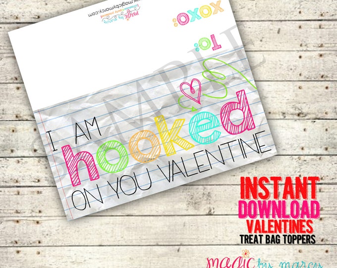 INSTANT DOWNLOAD Printable Hooked on You Valentine! Valentines for ...