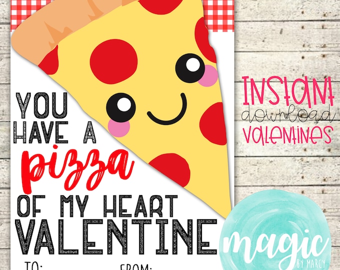 INSTANT DOWNLOAD Pizza My Heart Printable Valentine for Valentines Day ...