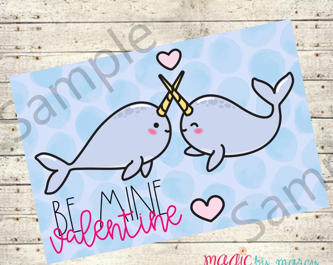 INSTANT DOWNLOAD Narwhal Printable Valentine for Valentines Day - Etsy