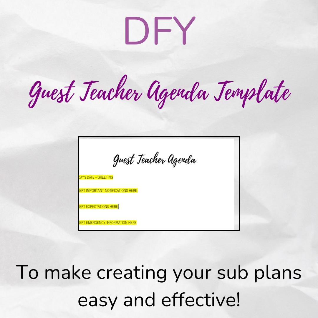 Teacher Sub Plan Template - Etsy