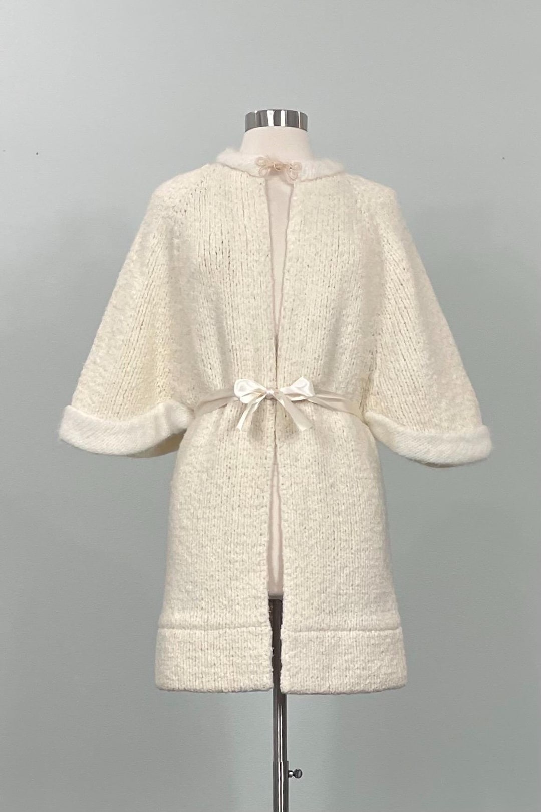 Winter White Chenille Open Cardigan With White Accents - up to Size 8/ ...